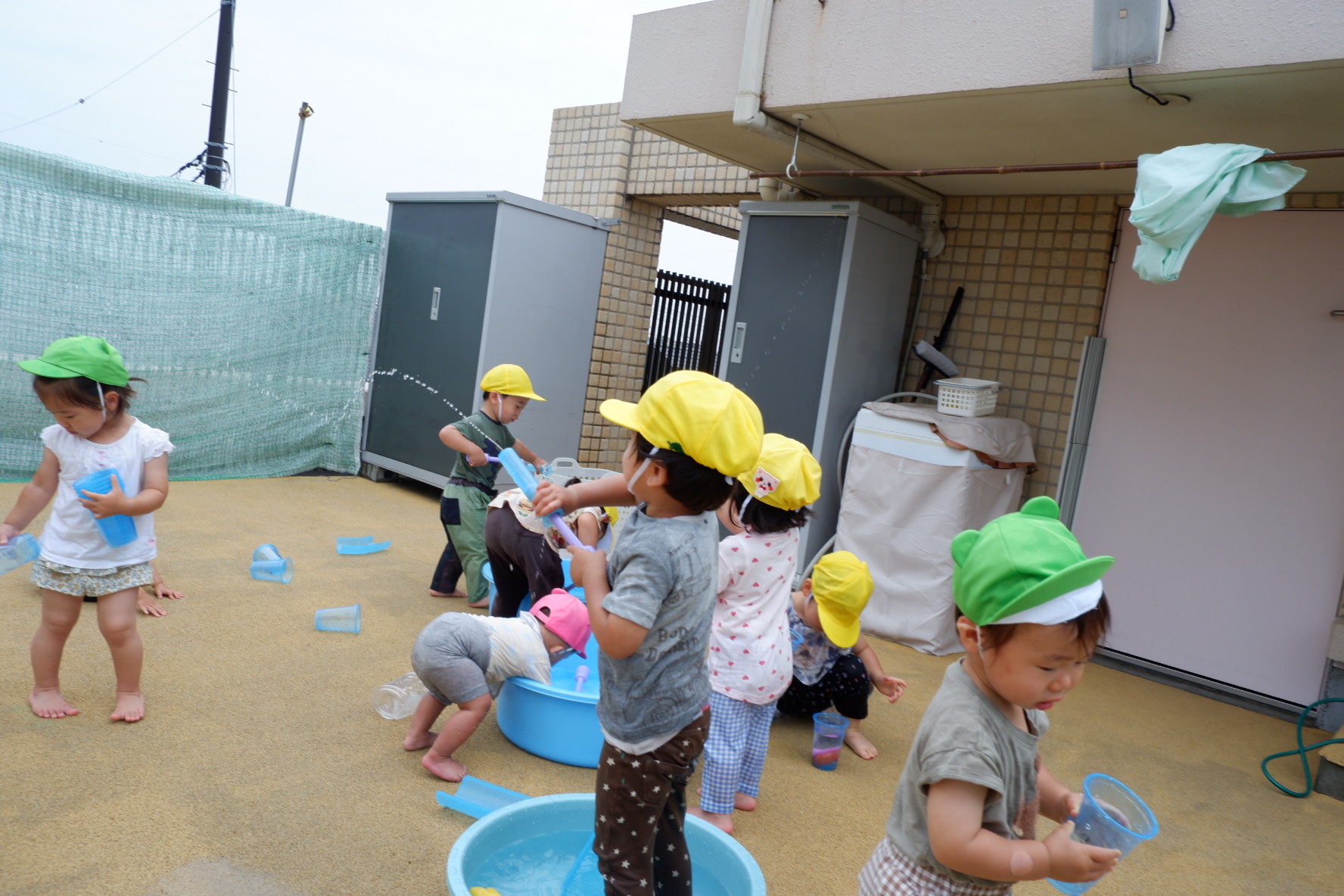 オクラの成長と水遊び(乳児クラス) – 西武立川きらり保育園